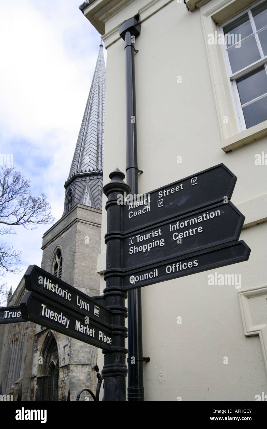 signpost by church kings lynn norfolk town east anglia england uk gb ...