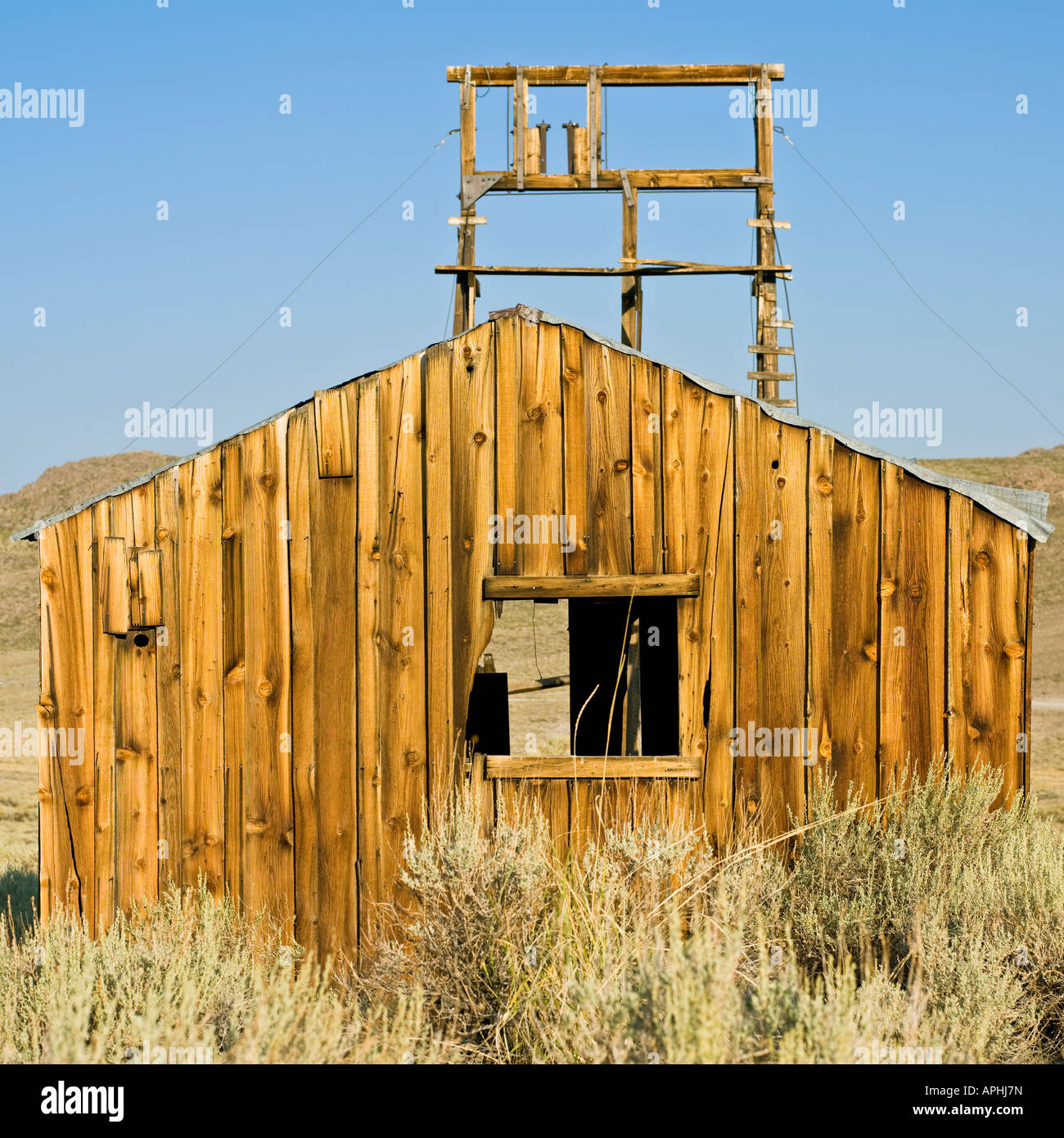 Old wooden mining building in Bodie state historic park, California ...