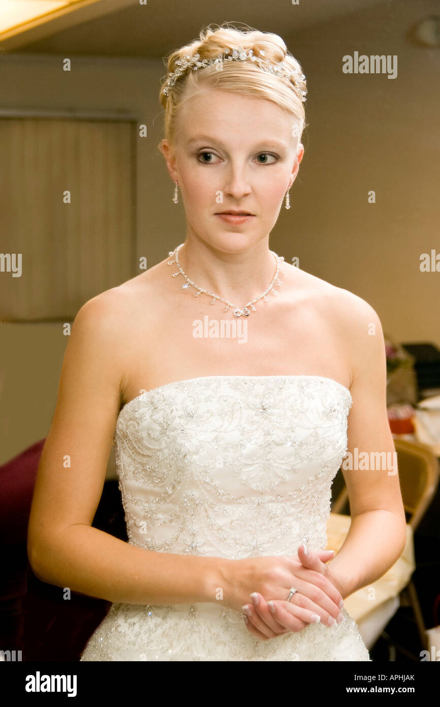 Pensive bride before ceremony Stock Photo - Alamy