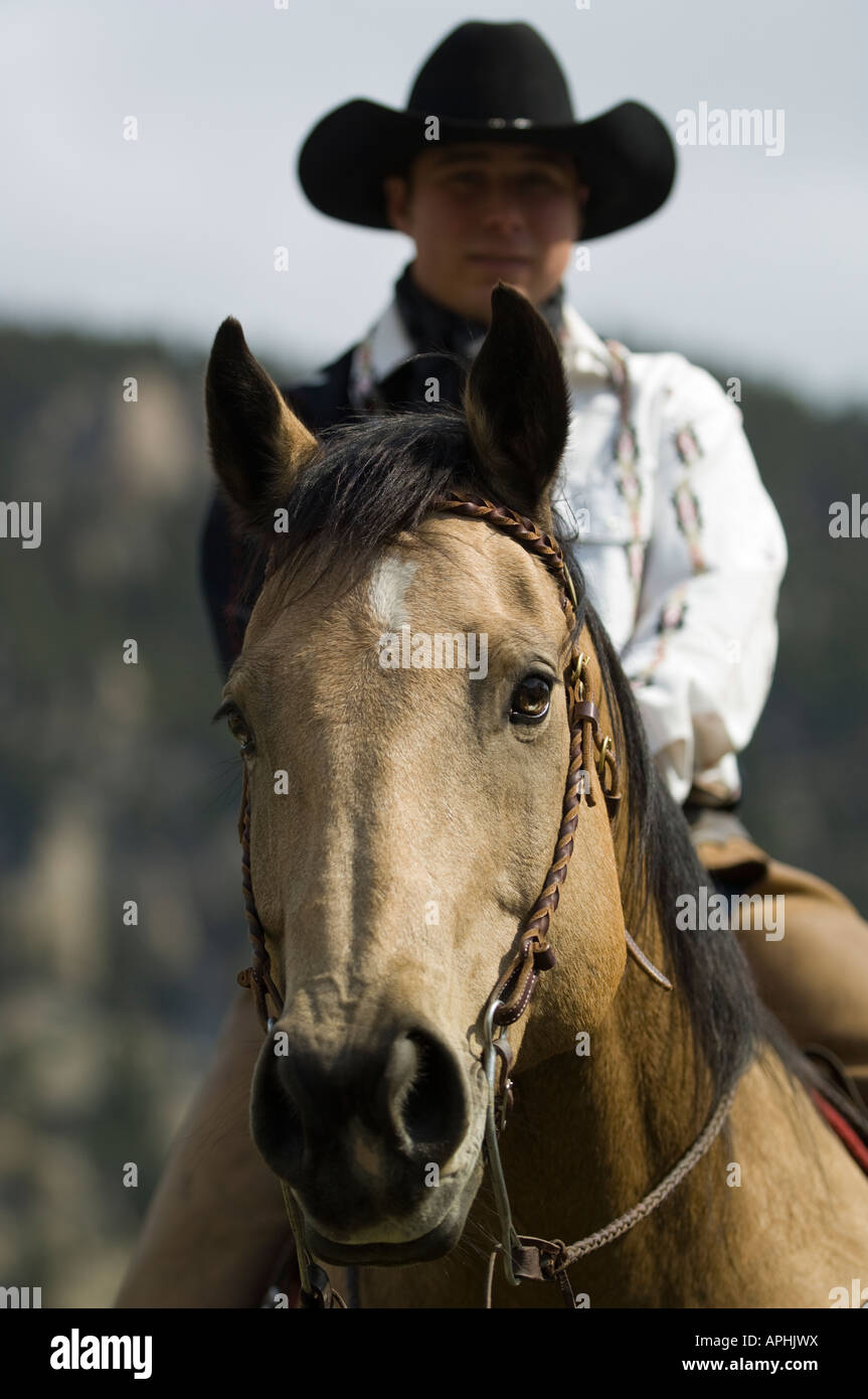 A Montana cowboy and his horse Stock Photo - Alamy