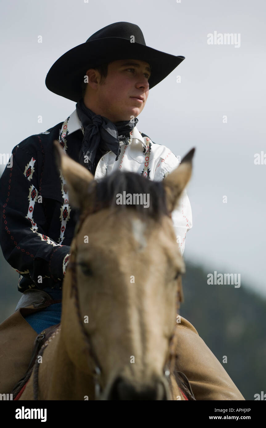 A Montana cowboy and his horse Stock Photo - Alamy