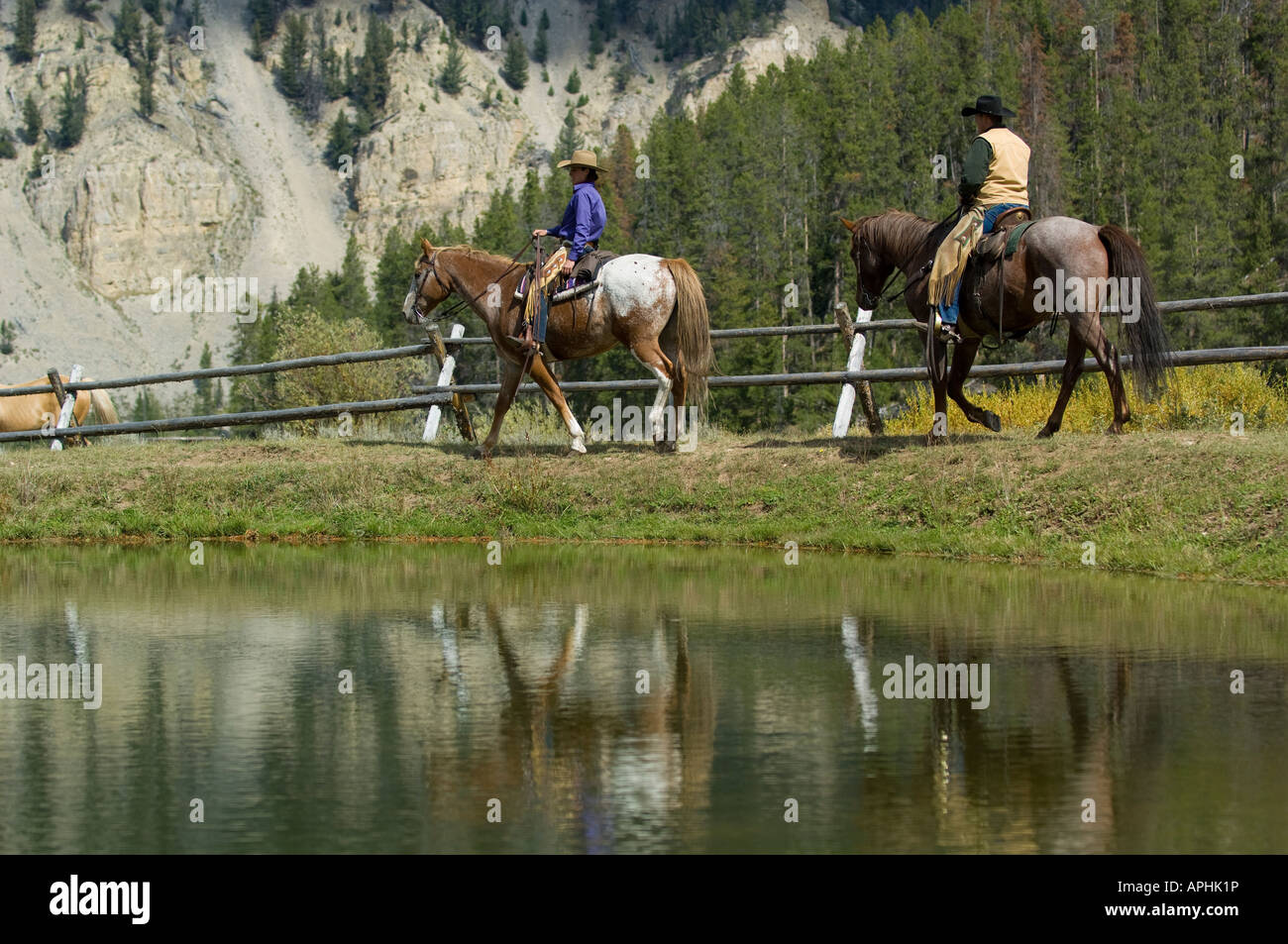 Horse and Rider on Montana Ranch Stock Photo - Alamy