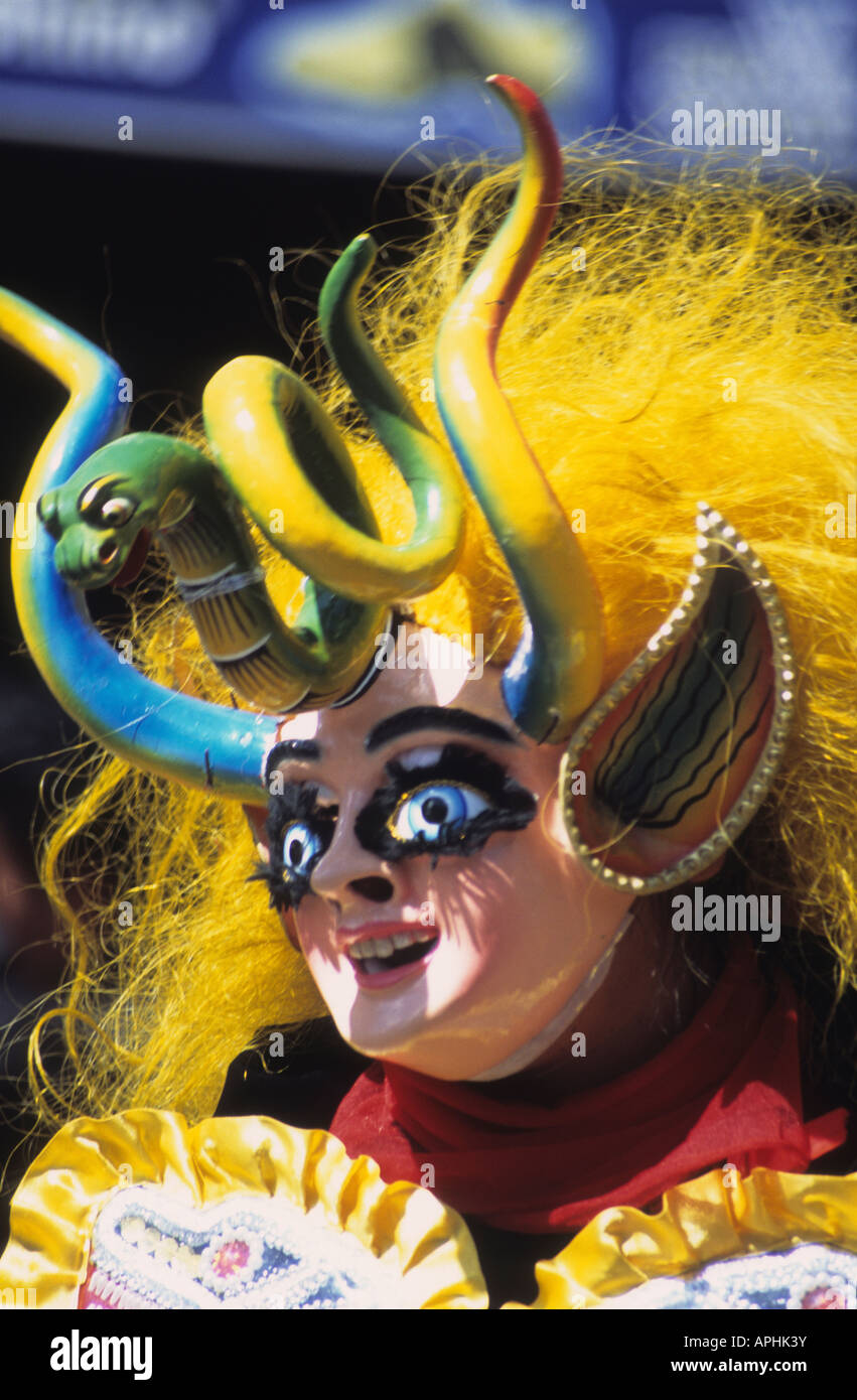 Portrait of a masked China Supay female devil dancer during the ...