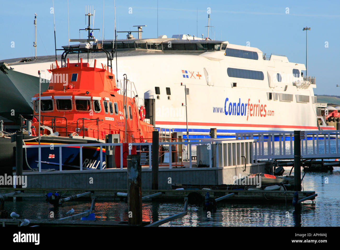 Condor shipping Seacats hydrofoil ferry in Weymouth Harbour, Dorset ...
