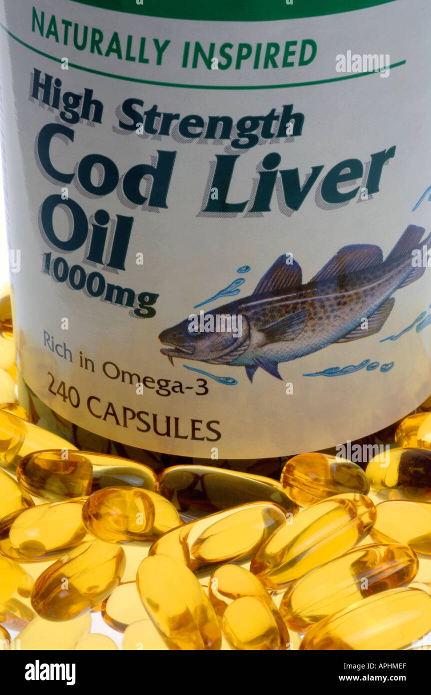 "Fish oil capsules" "cod liver oil" capsules Stock Photo - Alamy