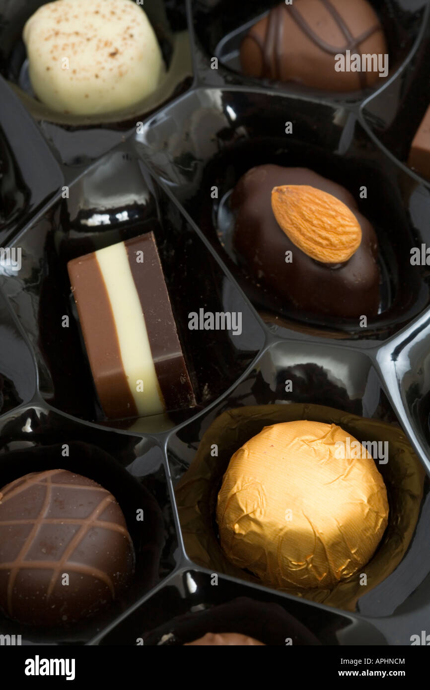 Closeup of a box of Belgian chocolates Stock Photo - Alamy