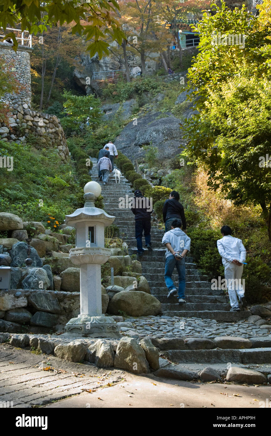 people walking up steps to temple Stock Photo - Alamy