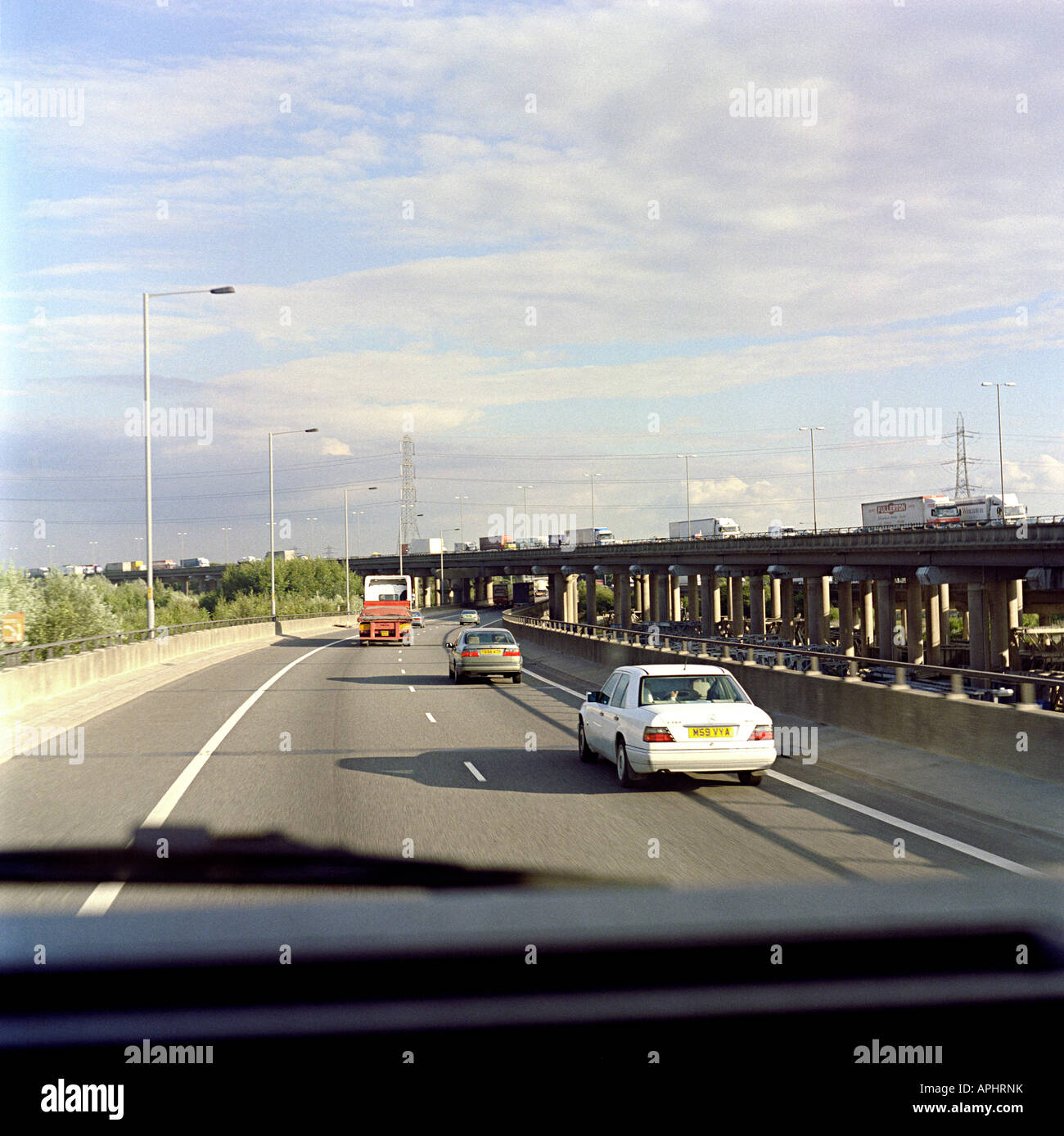 driving on the motorway in the uk in a cab of a lorry Stock Photo - Alamy