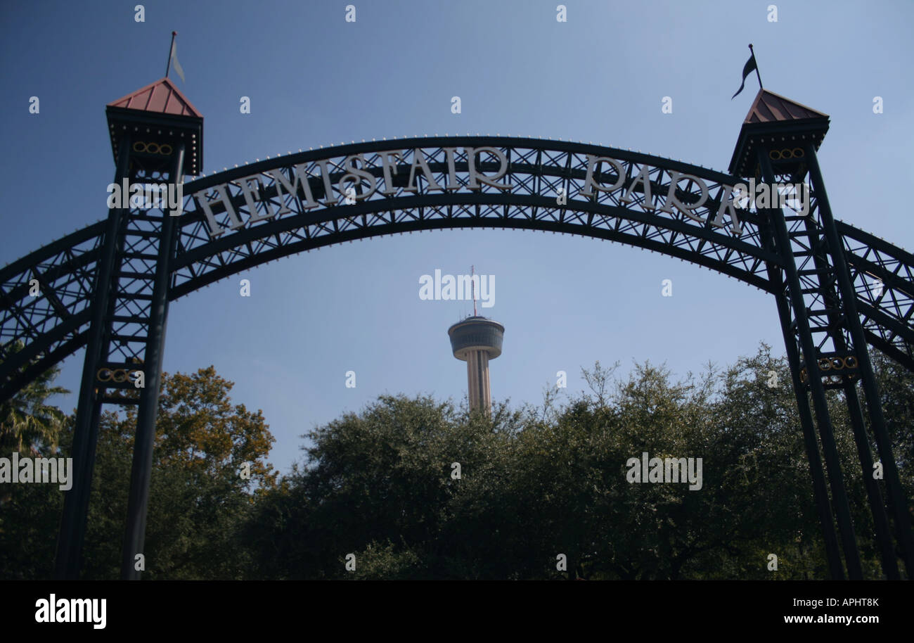 Tower of the Americas and hemisfair park sign San Antonio Texas ...
