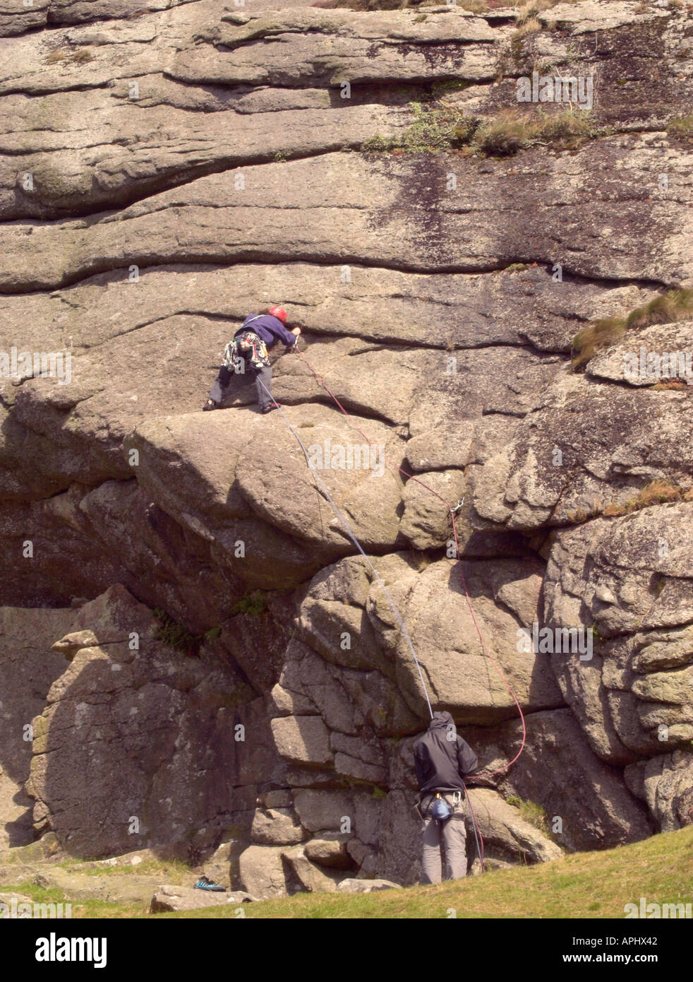Rock climbing on the rocks of Haytor in the Dartmoor Nation park in ...