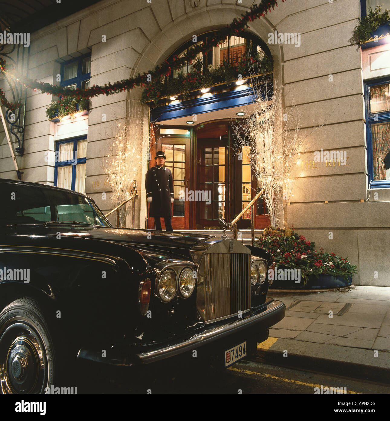 The Ritz Hotel Piccadilly London England with a Rolls Royce outside ...