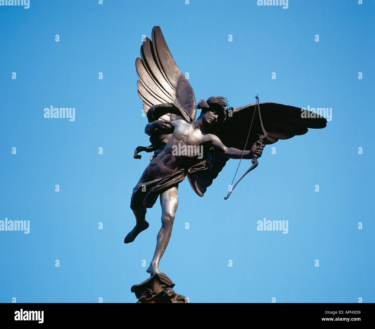 Aluminium statue of Eros Piccadilly Circus London stands above fountain ...