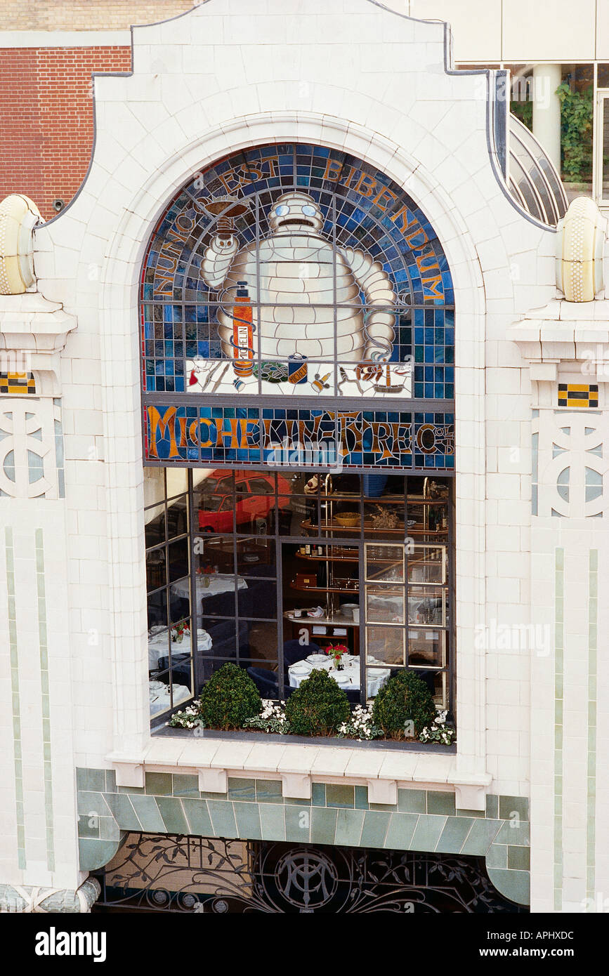 The ornate stained glass window of Bibendum a French restaurant housed ...