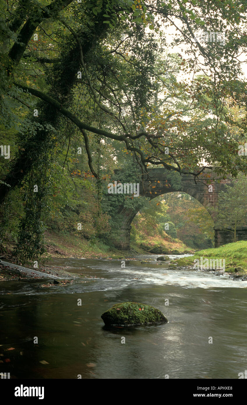 River Dane and bridge in Wincle in the Peak district Cheshire ...