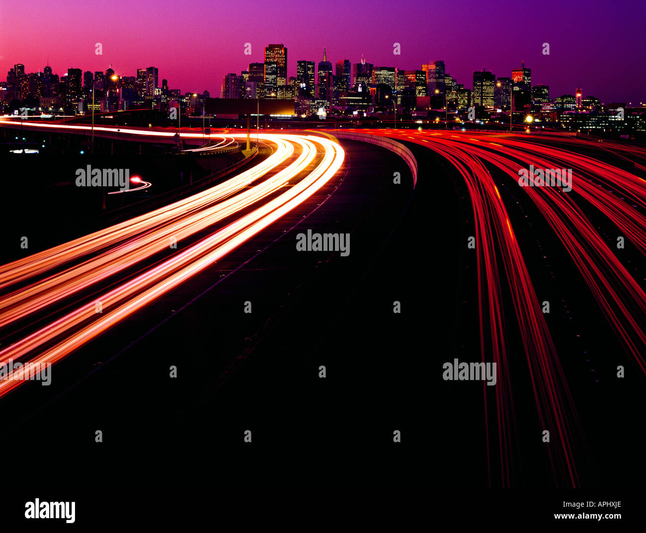 San Francisco and Freeway at night Stock Photo - Alamy