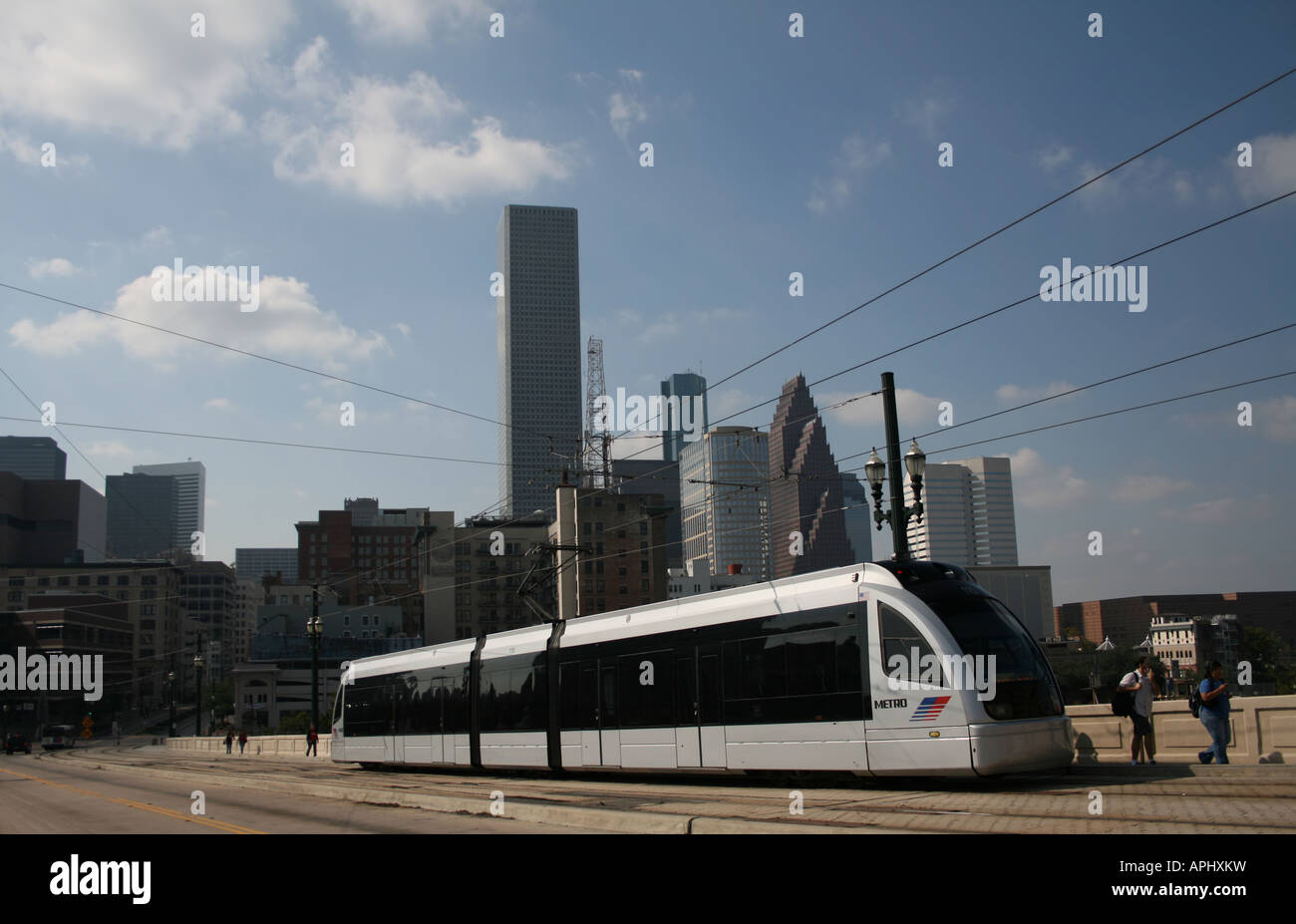 METRORail train with Houston skyline Texas November 2007 Stock Photo ...