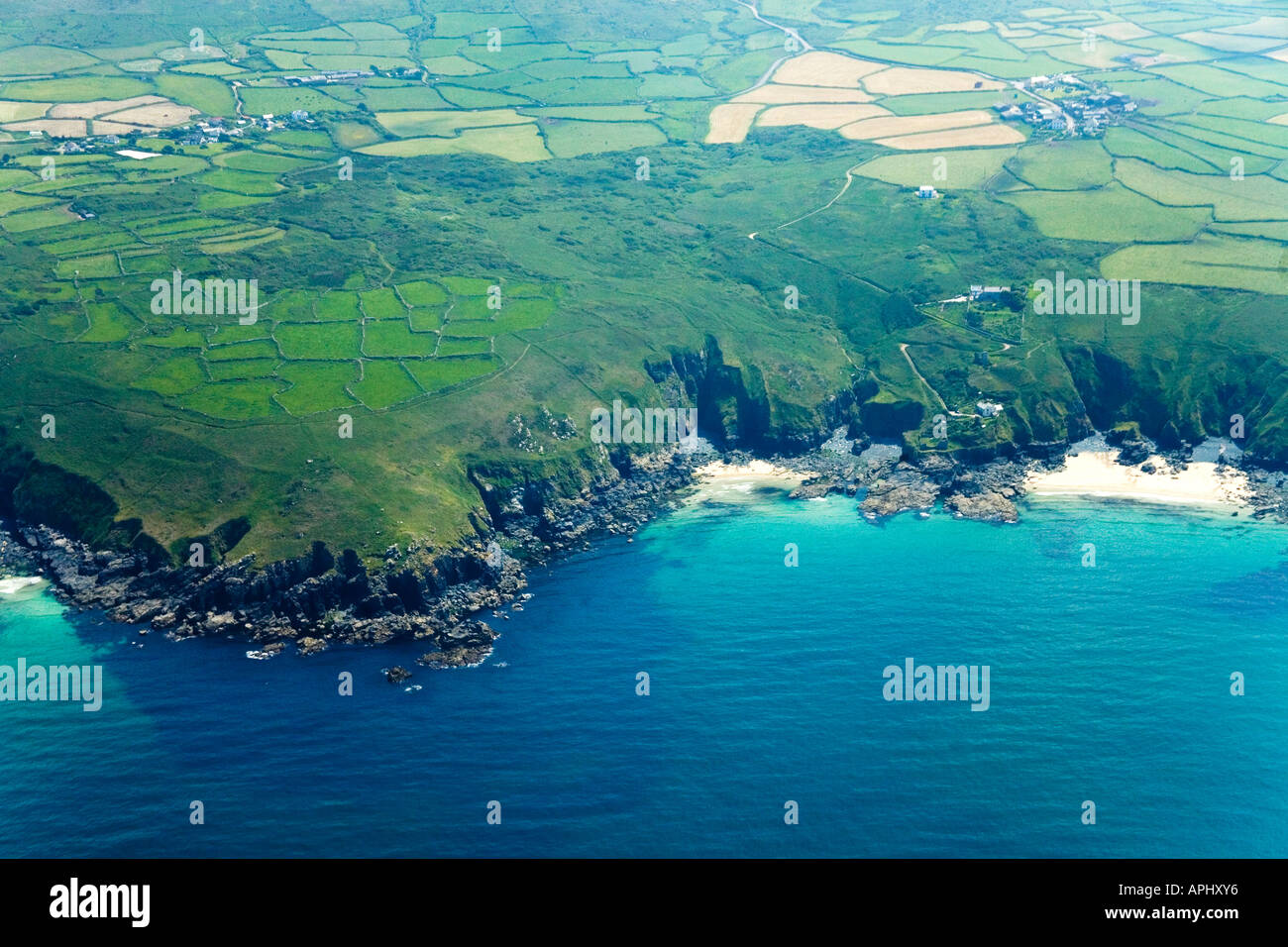 Aerial photograph of Cornish coastline near Zennor West Penwith ...