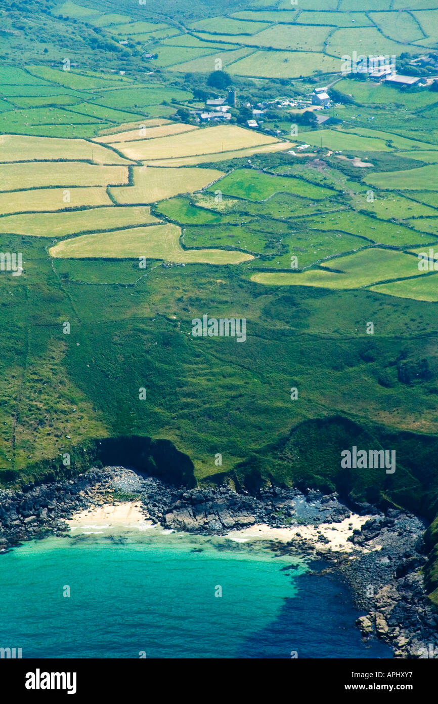 Zennor village aerial photograph and cornish coastline in summer sun ...