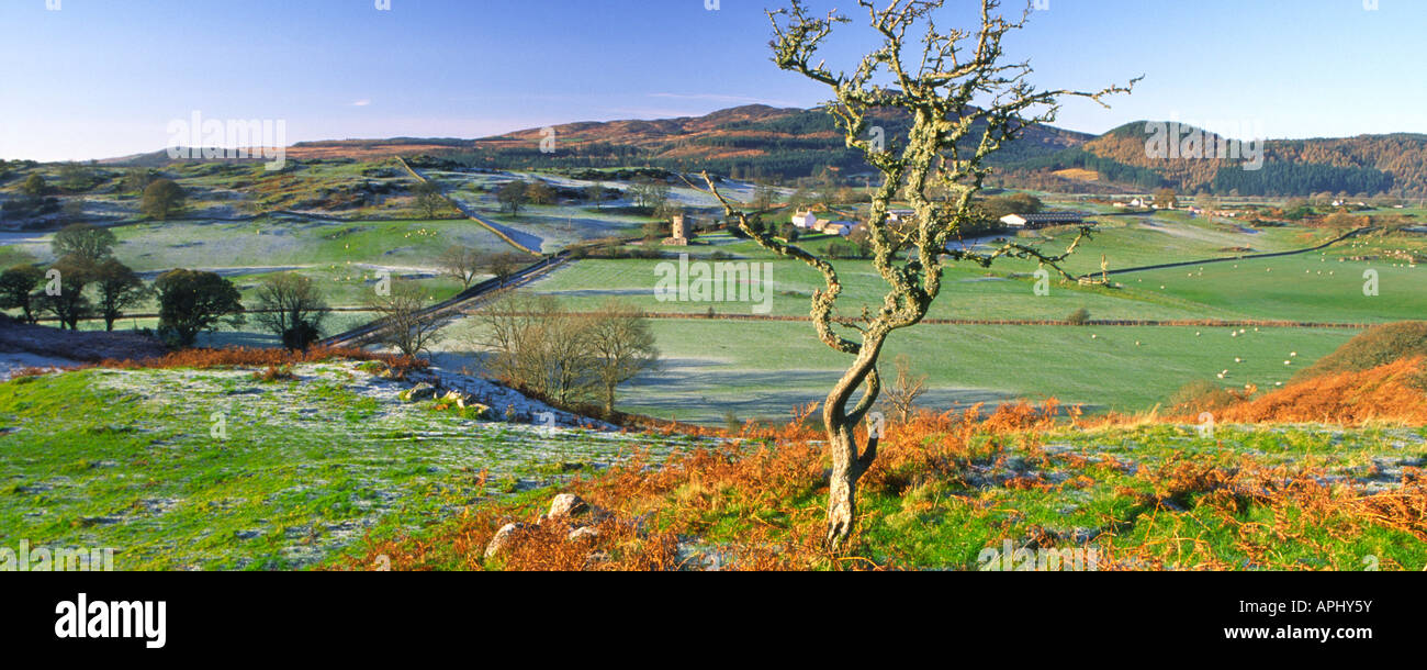 A cold frosty panoramic winter landscape looking down on Orchardton ...