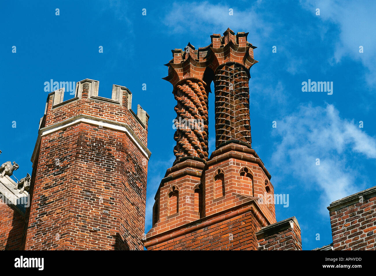 Tudor style brick chimneys at Hampton Court Palace Surrey England ...