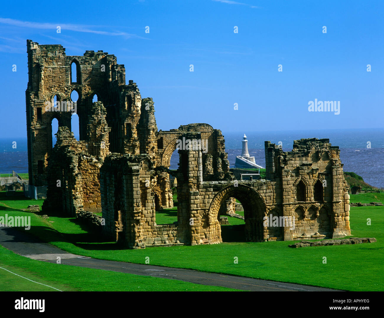 Summer view of Tynemouth Priory and Tynemouth Lighthouse, Tynemouth ...