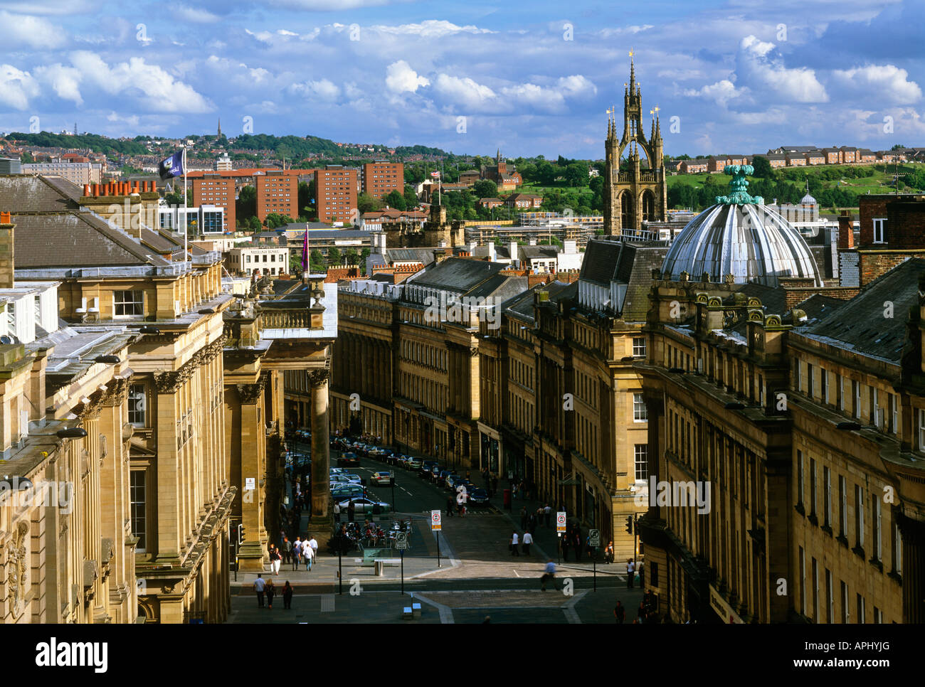 Panoramic view of Grey Street, Newcastle upon Tyne, Tyne and Wear taken ...