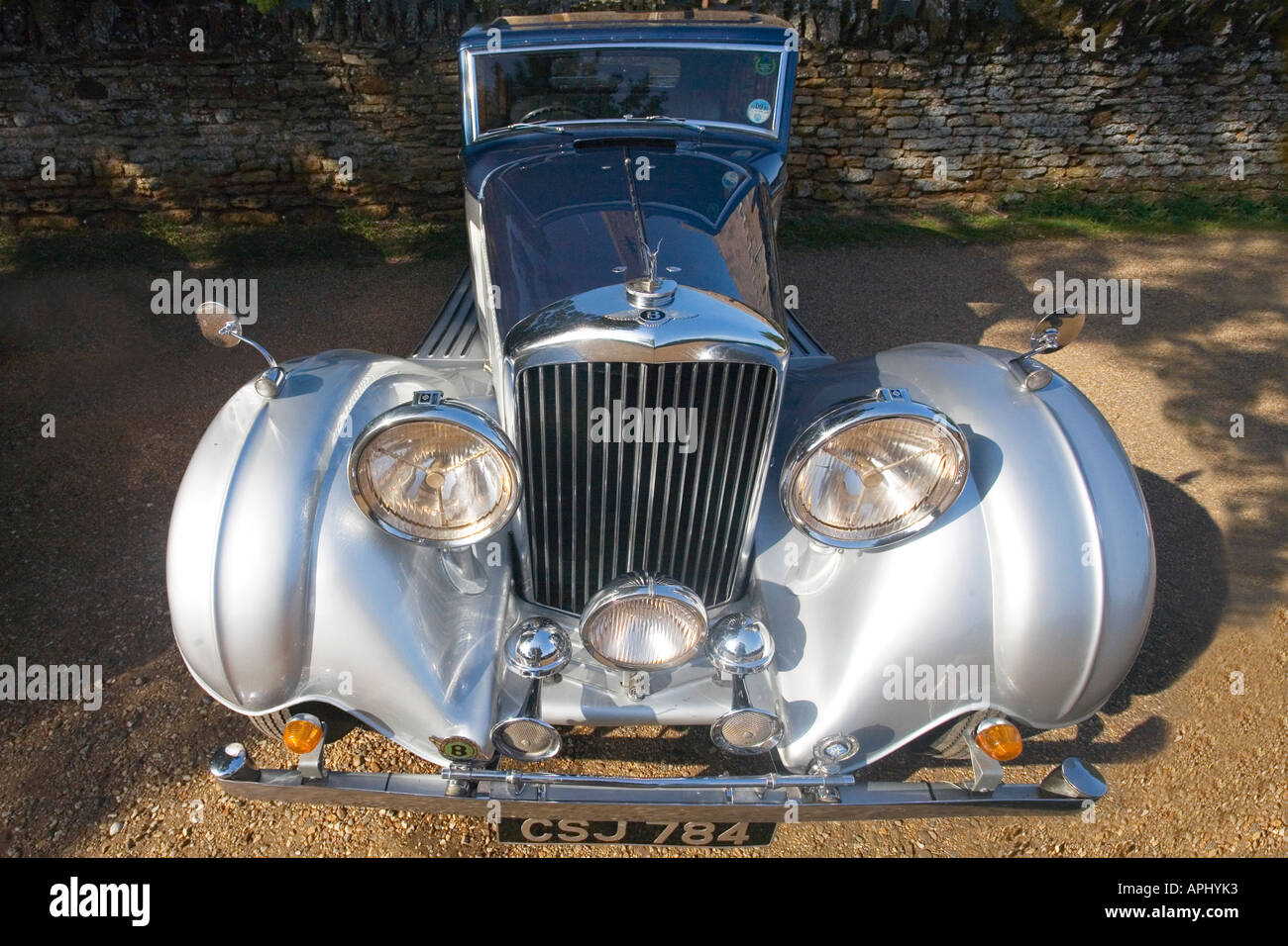 Bentley classic vintage car blue and silver with chrome radiator Stock ...