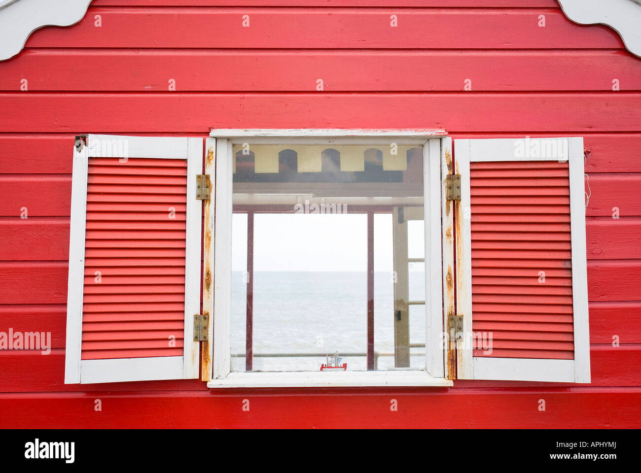 Traditional Red Painted Wooden Beach Hut at Southwold Beach Stock Photo ...