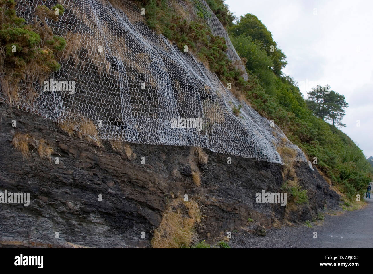 Wire mesh used to stop rock falls from unstable cliff Stock Photo - Alamy