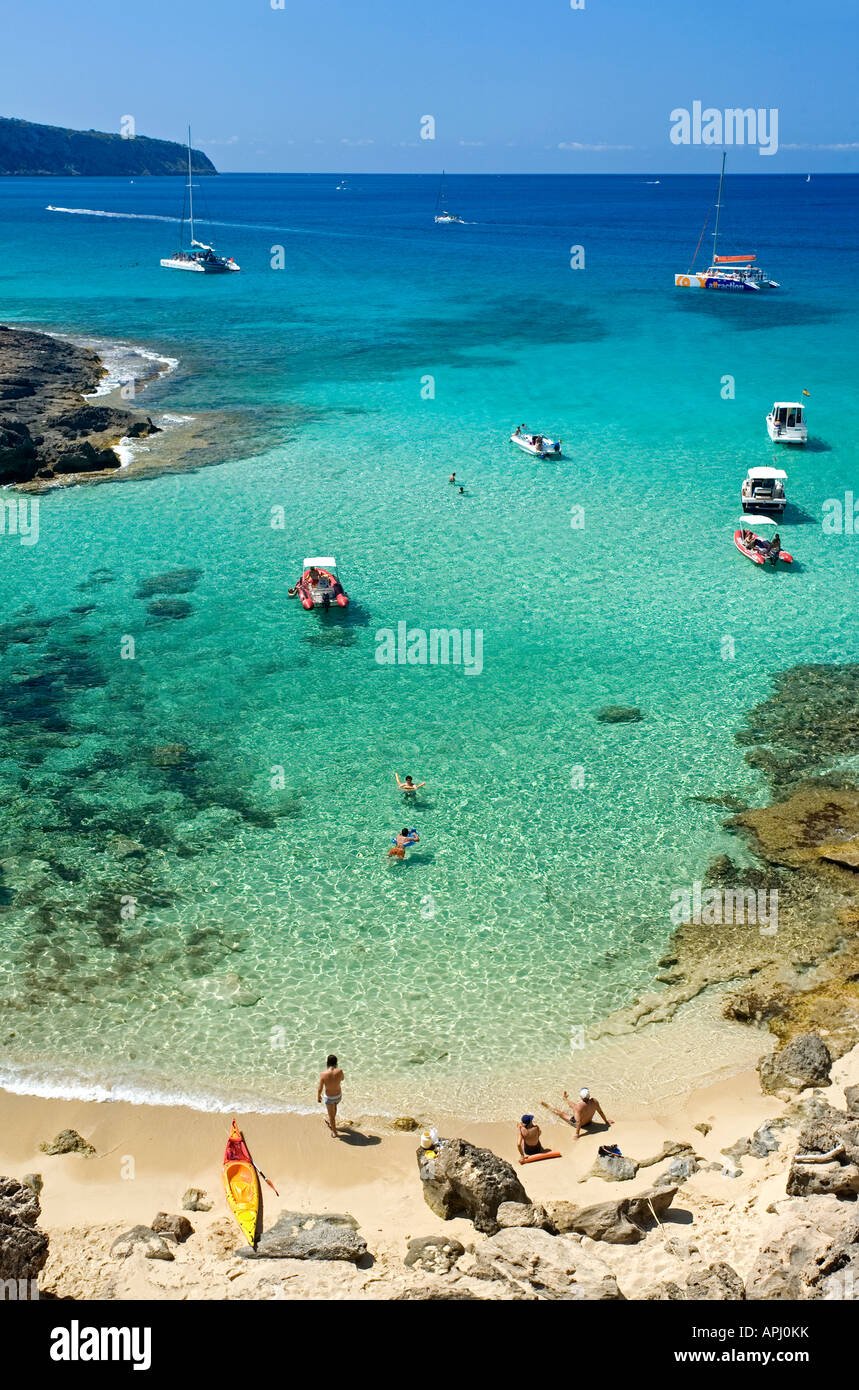 People relaxing at Cala Vella beach. South of Mallorca Island. Spain ...