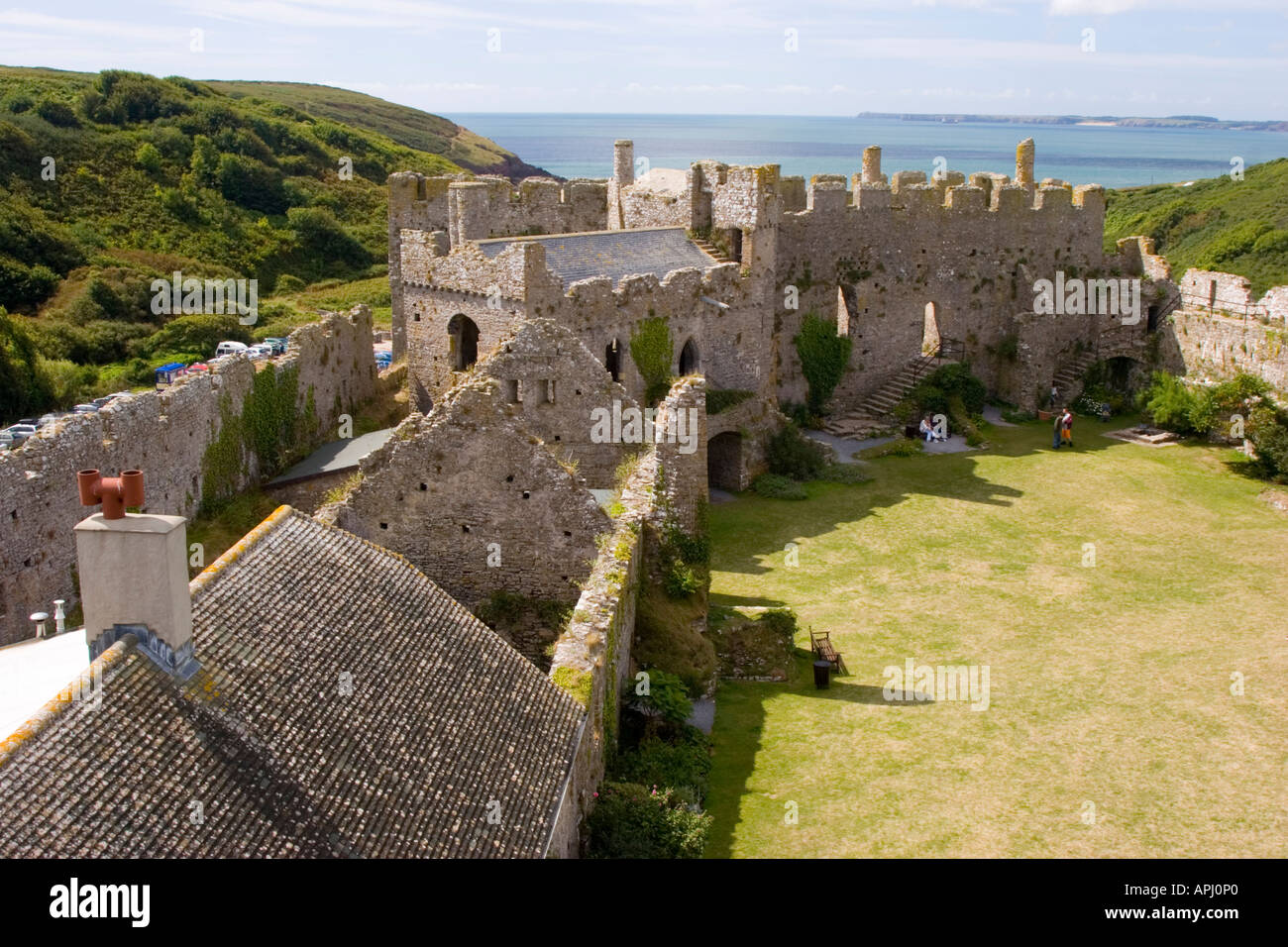 Manorbier castle in Pembrokeshire Wales Stock Photo - Alamy