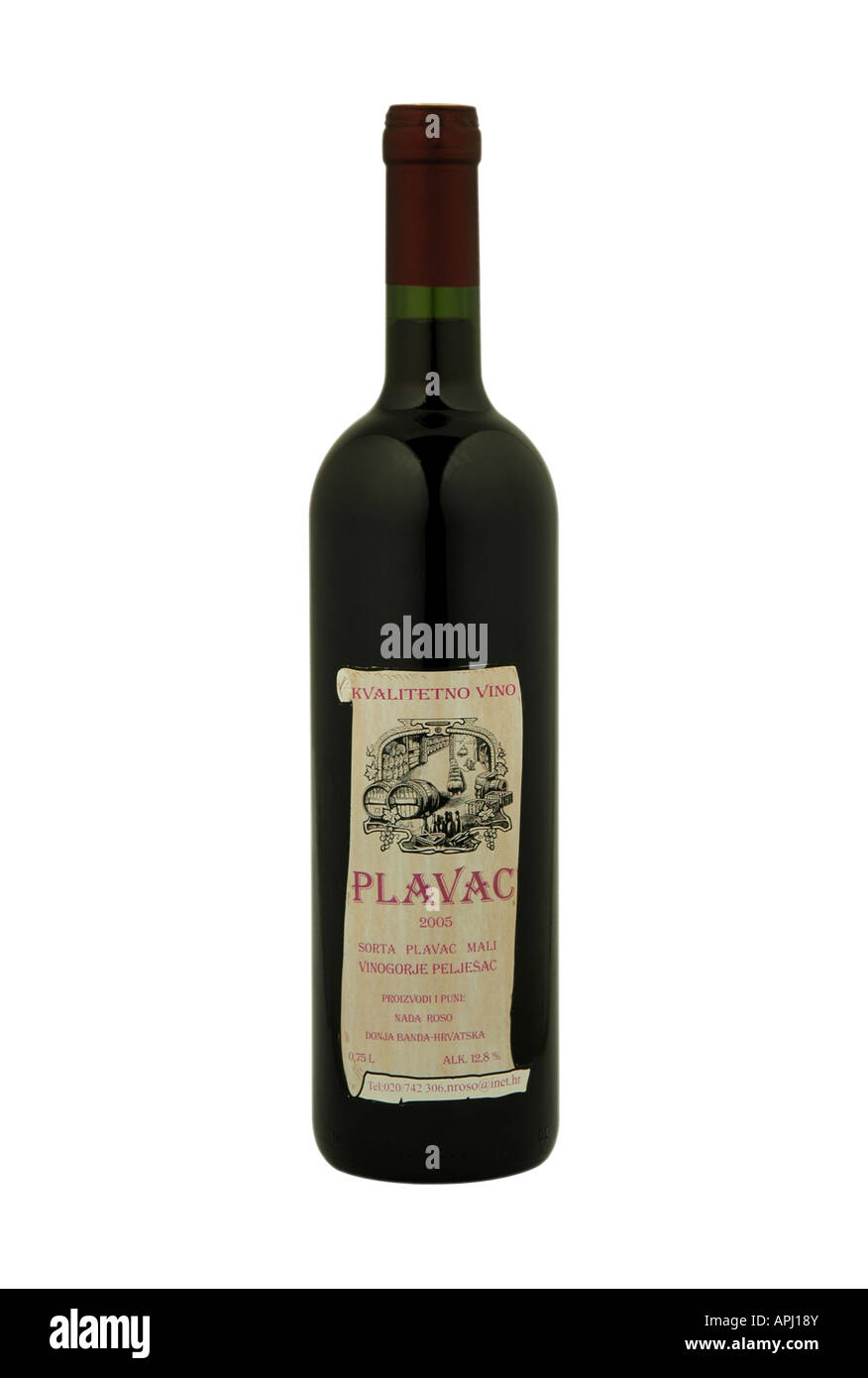 Plavac wine bottle on white background Stock Photo - Alamy
