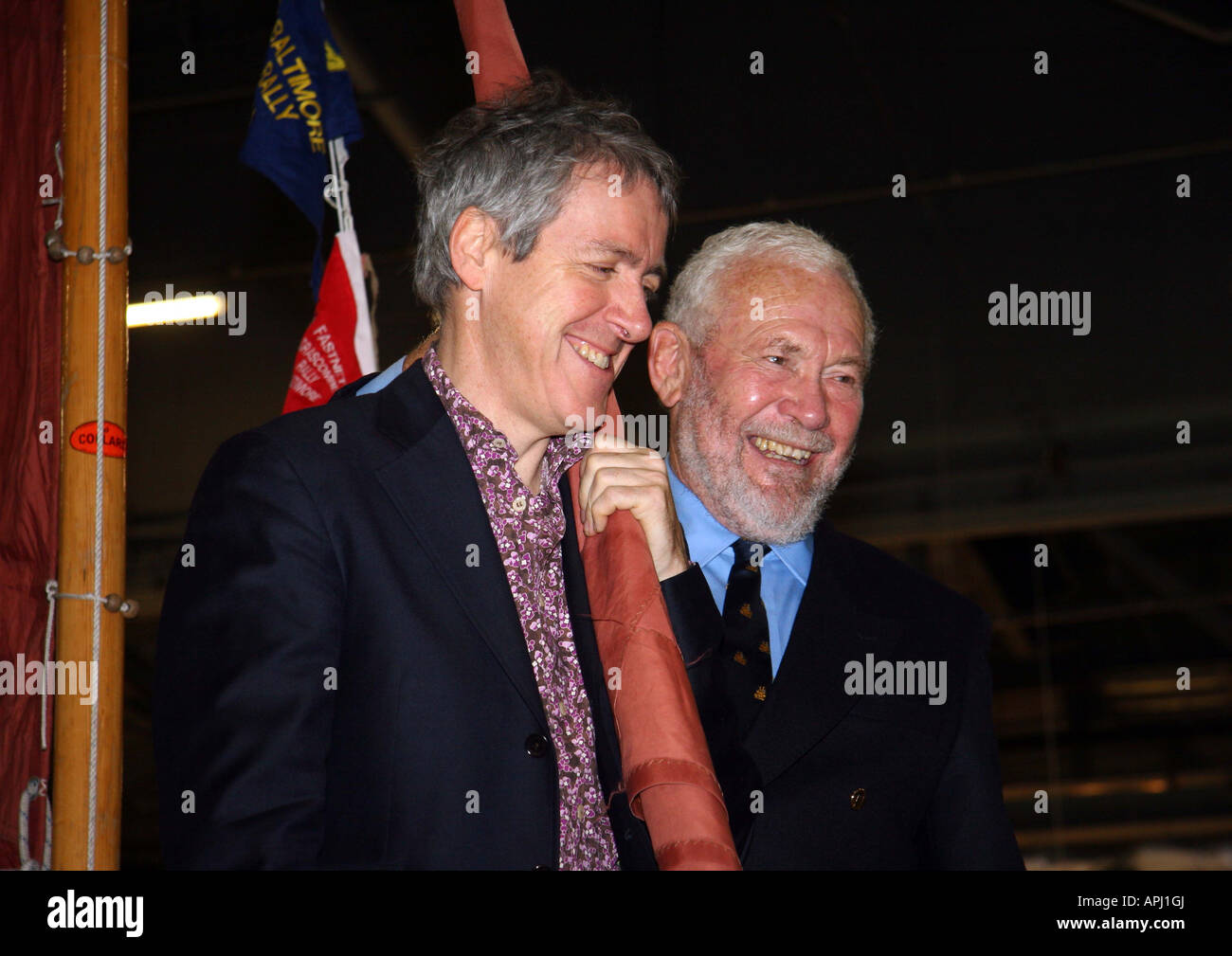 Griff Rhys Jones actor, writer and boat owner and Robin Knox-Johnston ...