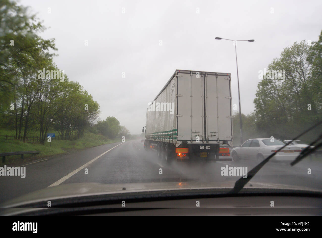 Lorry overtaking a car in rain on M6 motorway England Stock Photo - Alamy