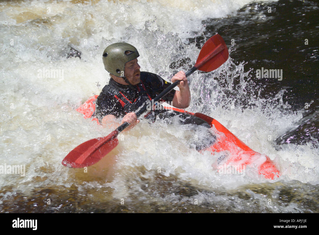 White water kayaking River Treweryn Bala Gwynedd North Wales Stock ...