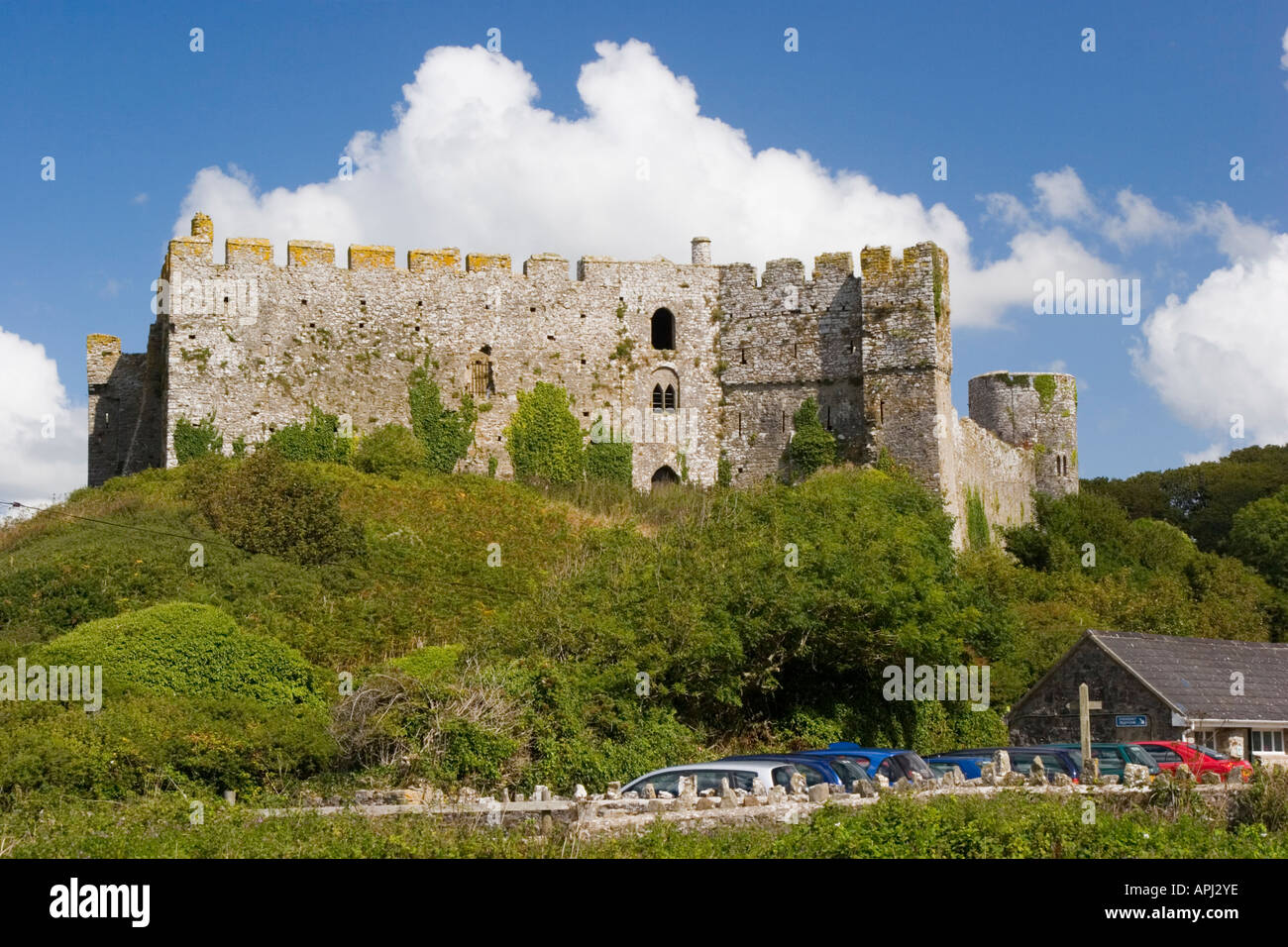Manorbier castle in Pembrokeshire Wales Stock Photo - Alamy