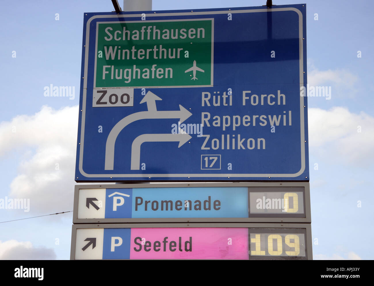 Switzerland zurich road sign flughafen zoo sign hi-res stock ...