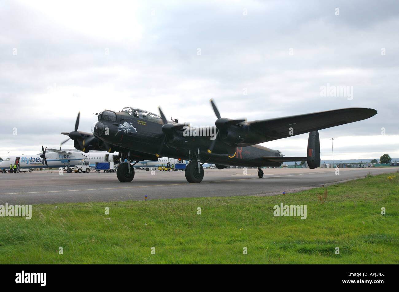 Lancaster bomber landing at Exeter Airport Uk England Stock Photo - Alamy