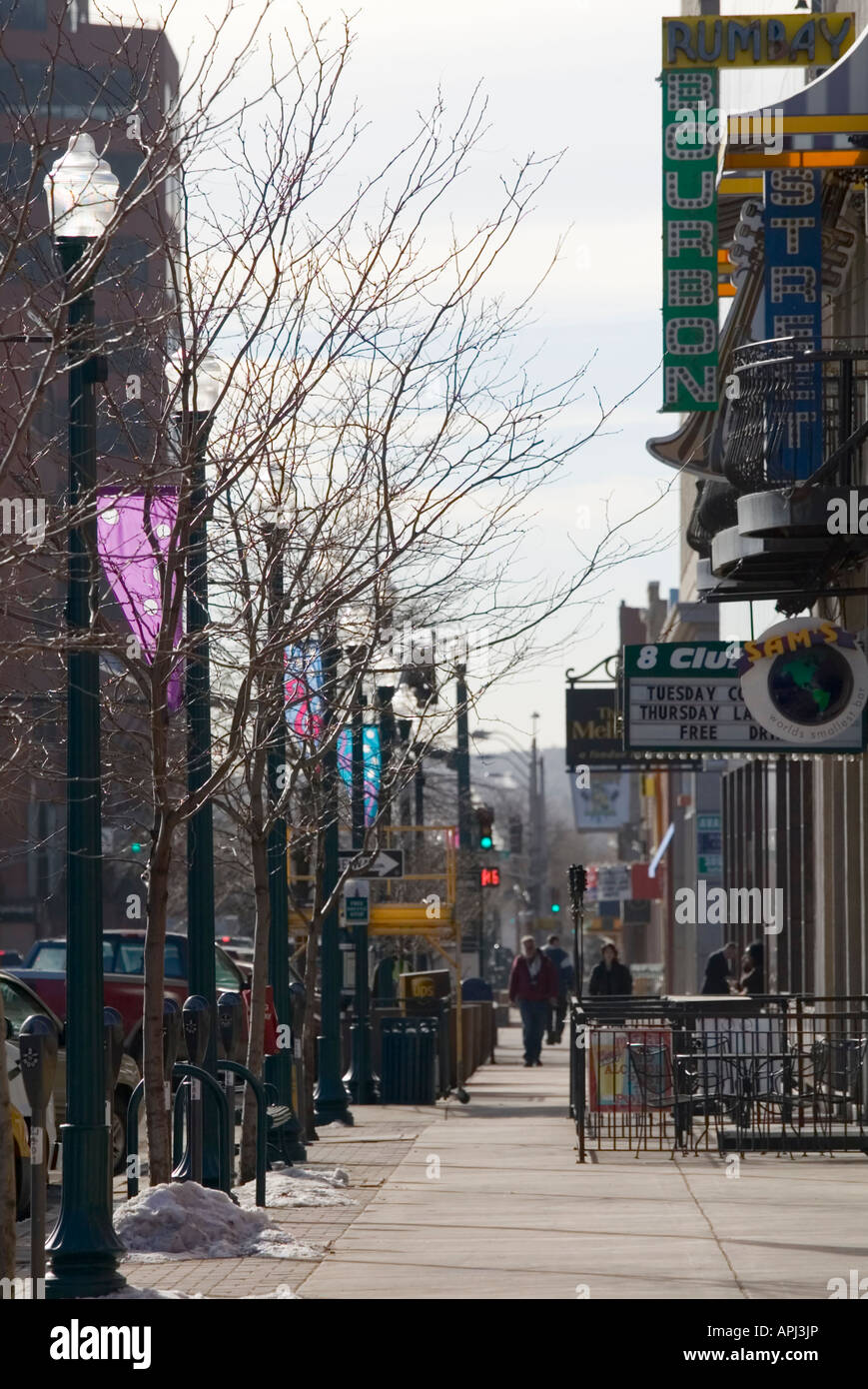 Street scene from downtown Colorado Springs Colorado on a cloudy winter ...