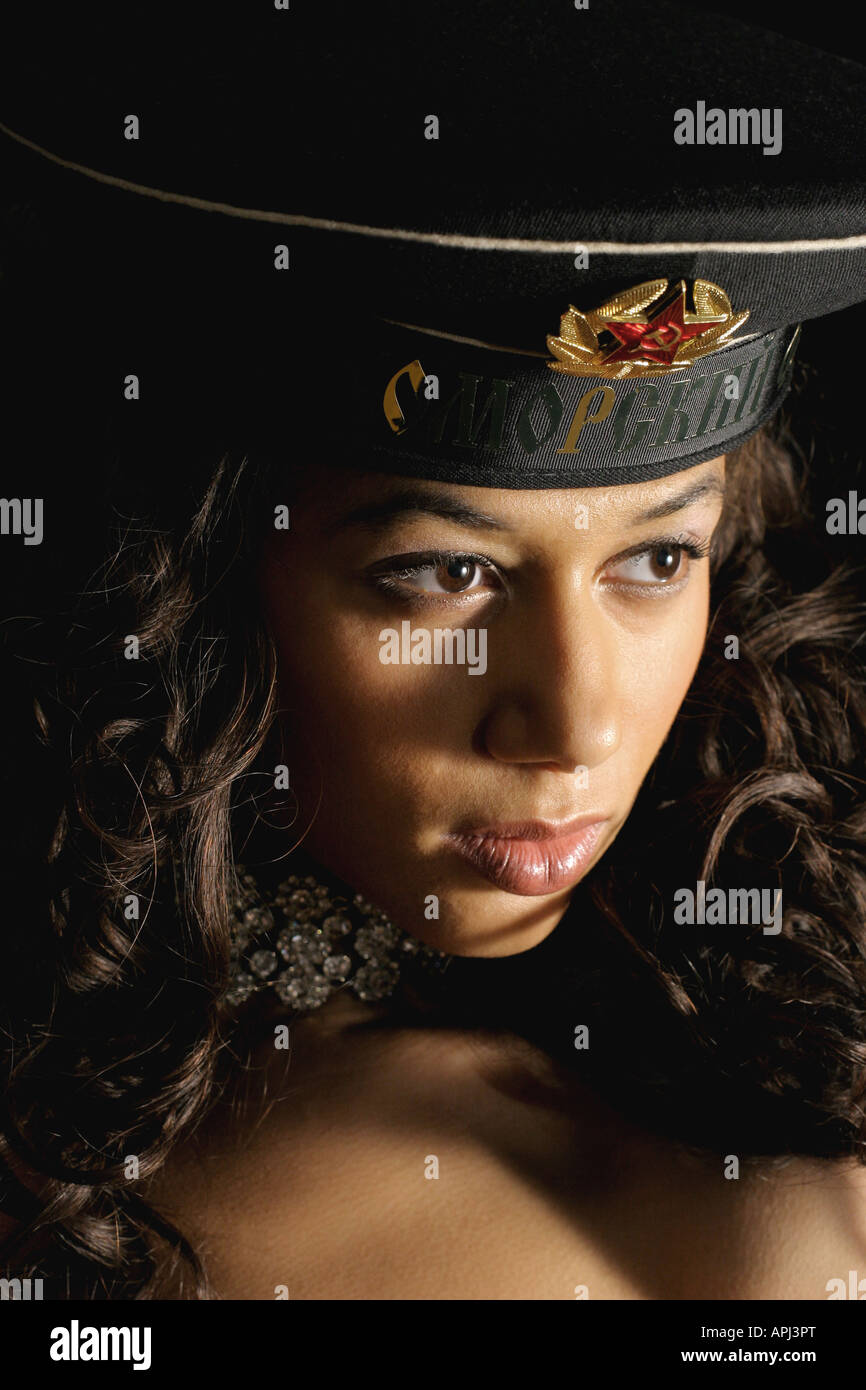 "Jennifer from Vienna with a Russian sailors hat Stock Photo - Alamy