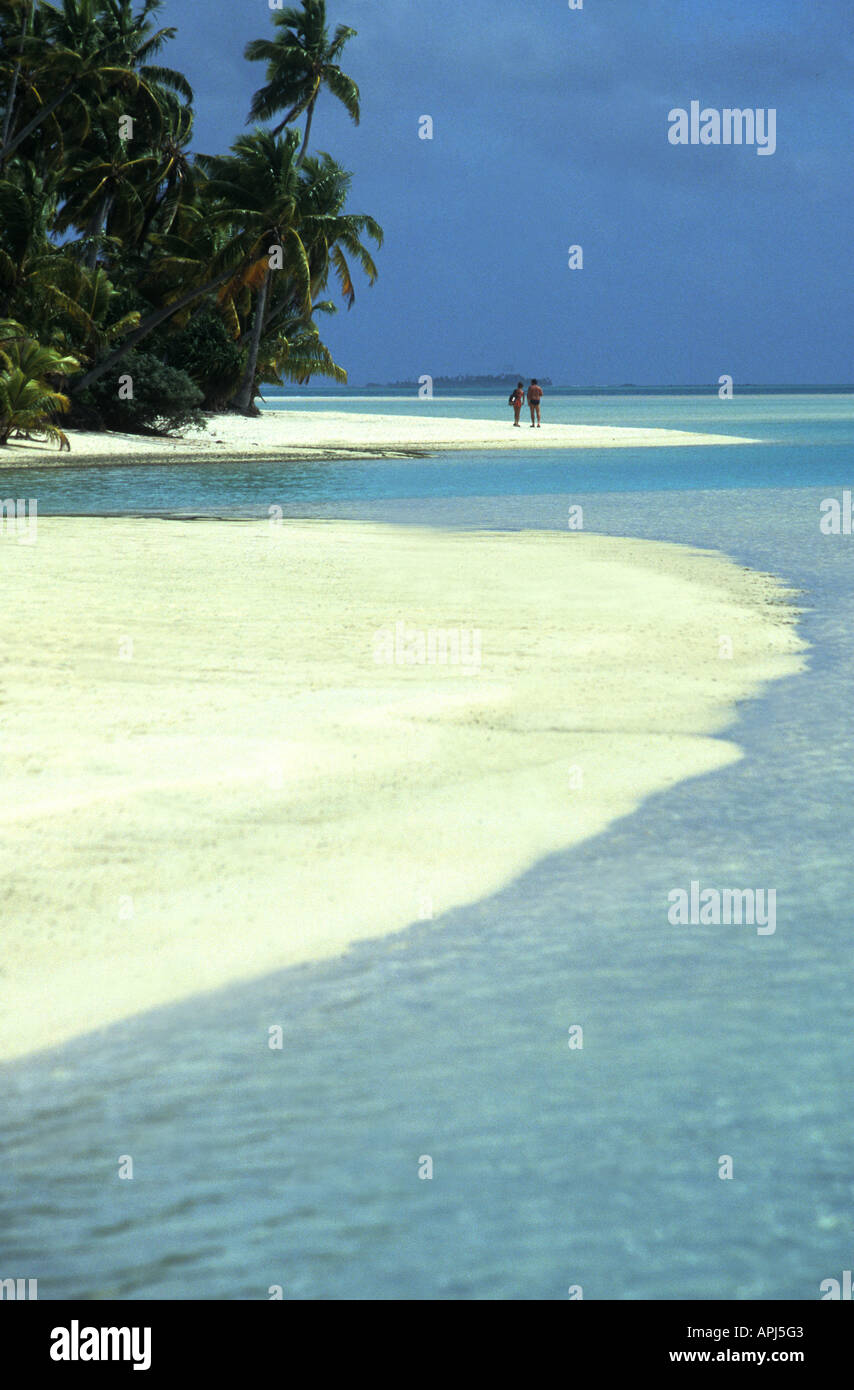 Spectacular beach with palm trees on Aitutaki Island , part of the Cook ...