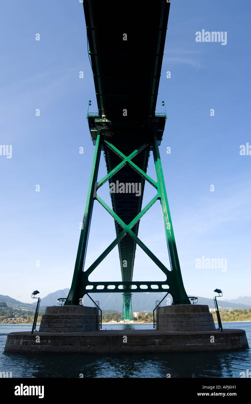 View of Lions Gate bridge from Stanley Park Seawall Vancouver British ...
