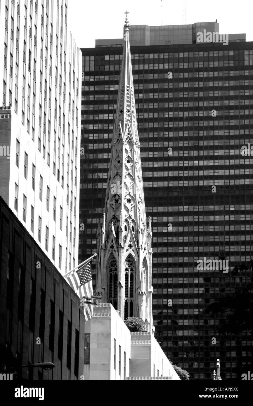 A spire from Saint Patricks Cathedral black and white contrast to the ...