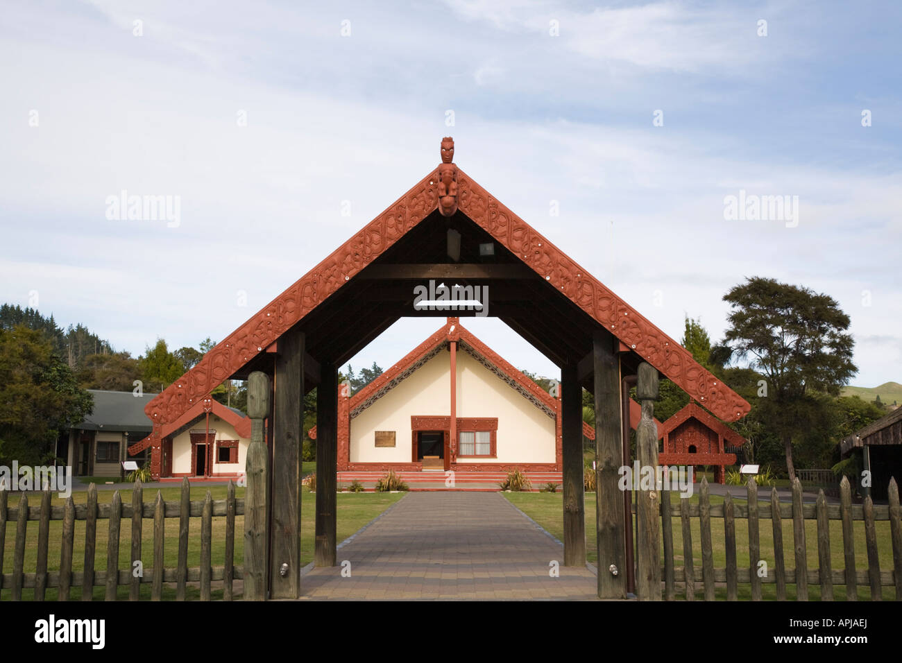 Rotowhio Marae Maori meeting house at Te Puia Arts and Crafts Institute ...