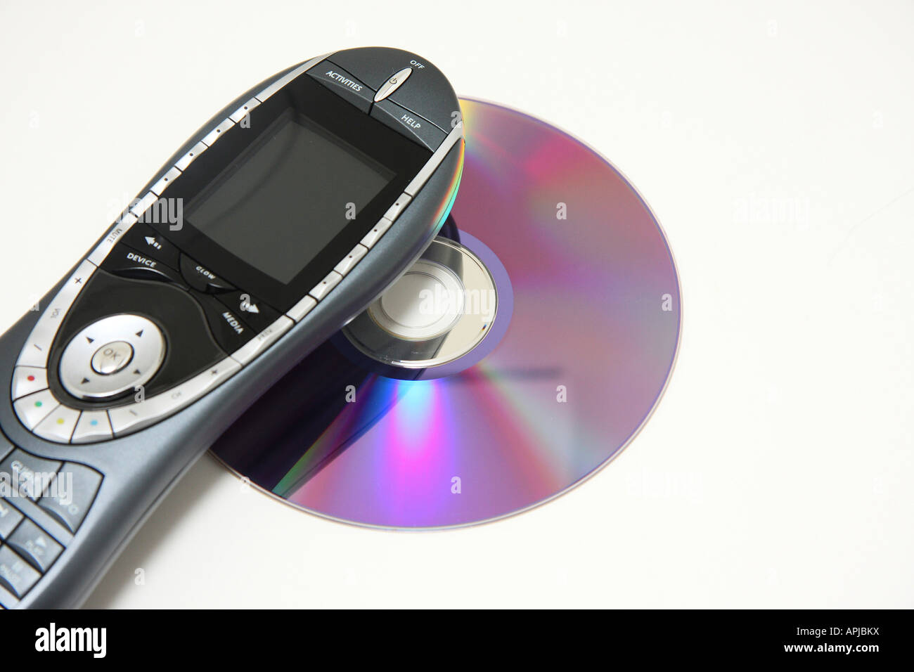 remote control and cd shot on white in studio Stock Photo - Alamy