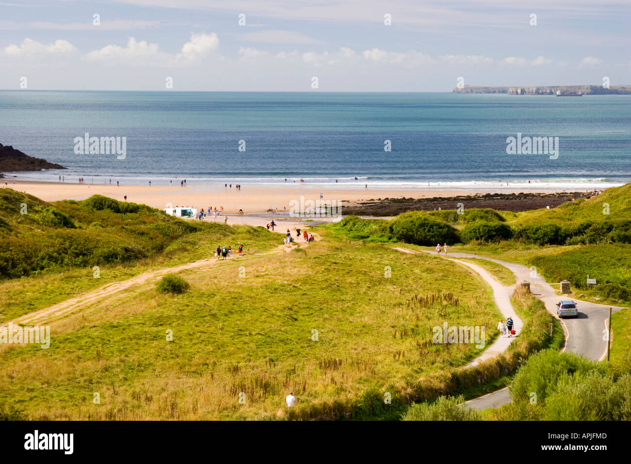 Manorbier beach viewed from the castle Stock Photo - Alamy