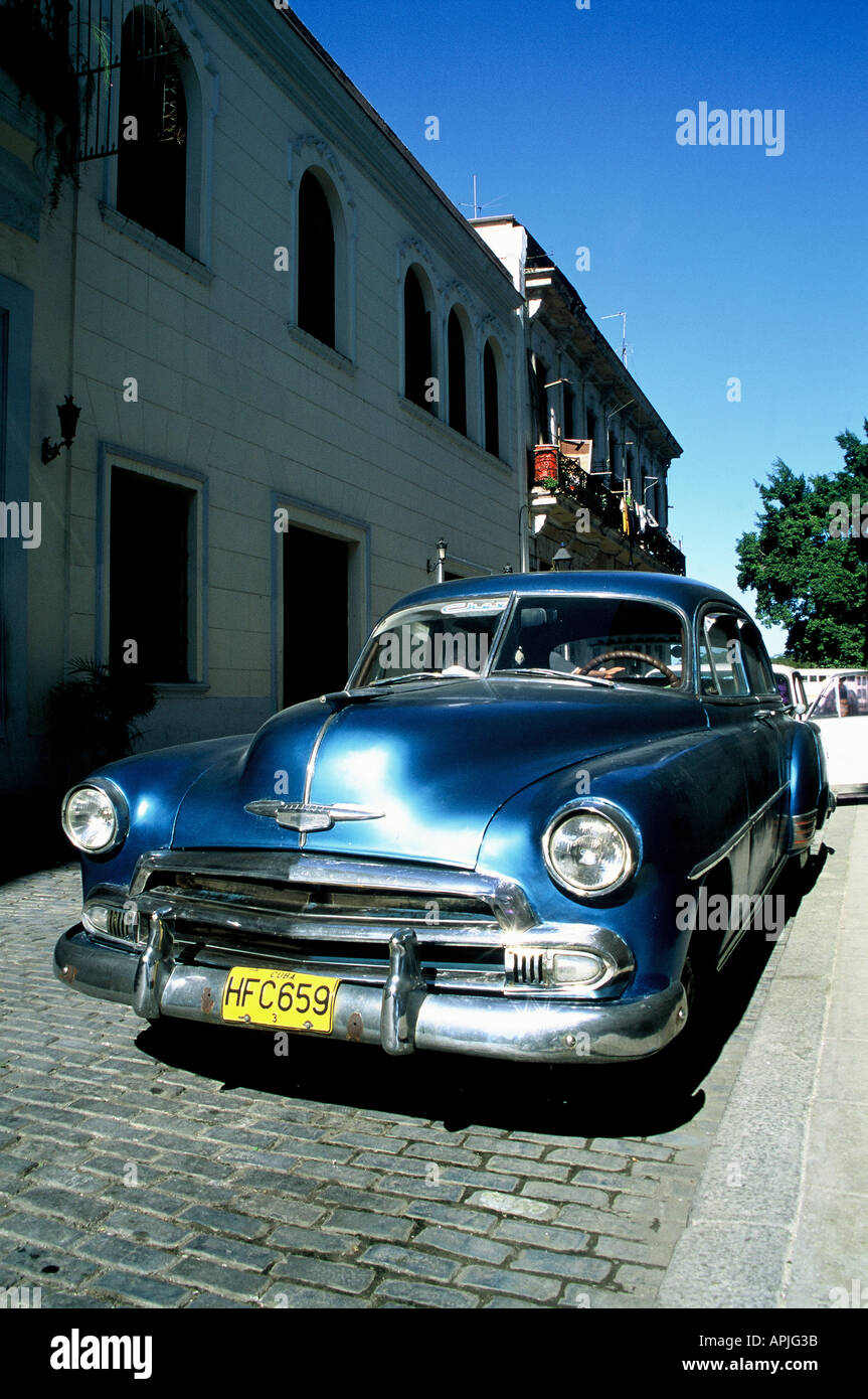 Cuba Havana La Habana Habana Vieja Blue Cuban car old American 50 s car ...