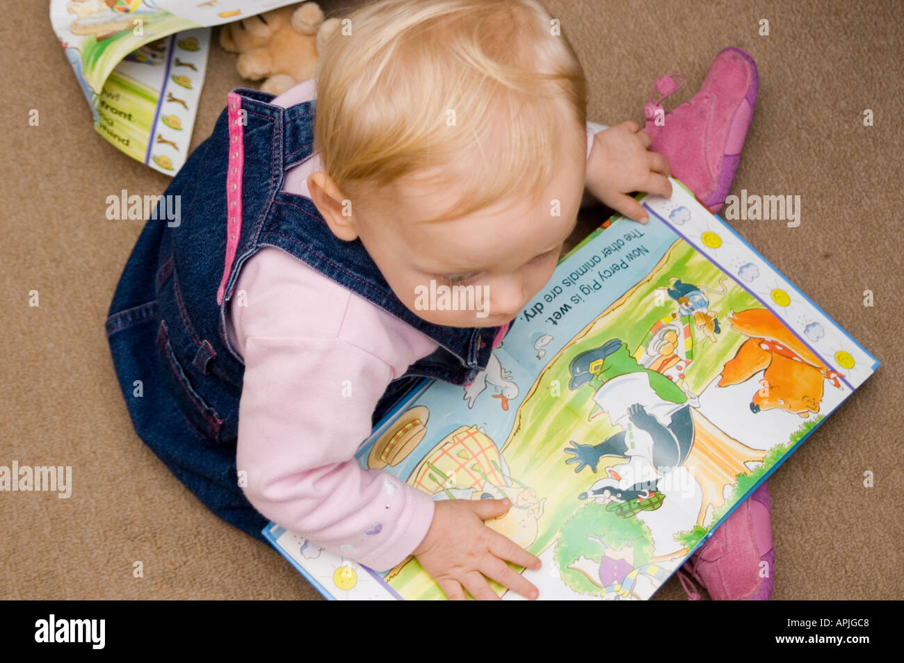 Baby with book Stock Photo - Alamy