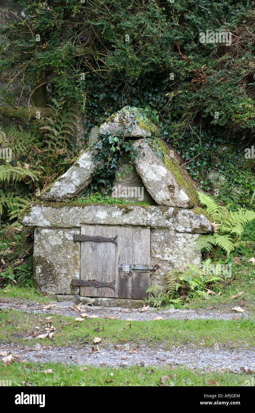 Saxon well at Widecombe in the moor, Dartmoor, Devon Stock Photo - Alamy