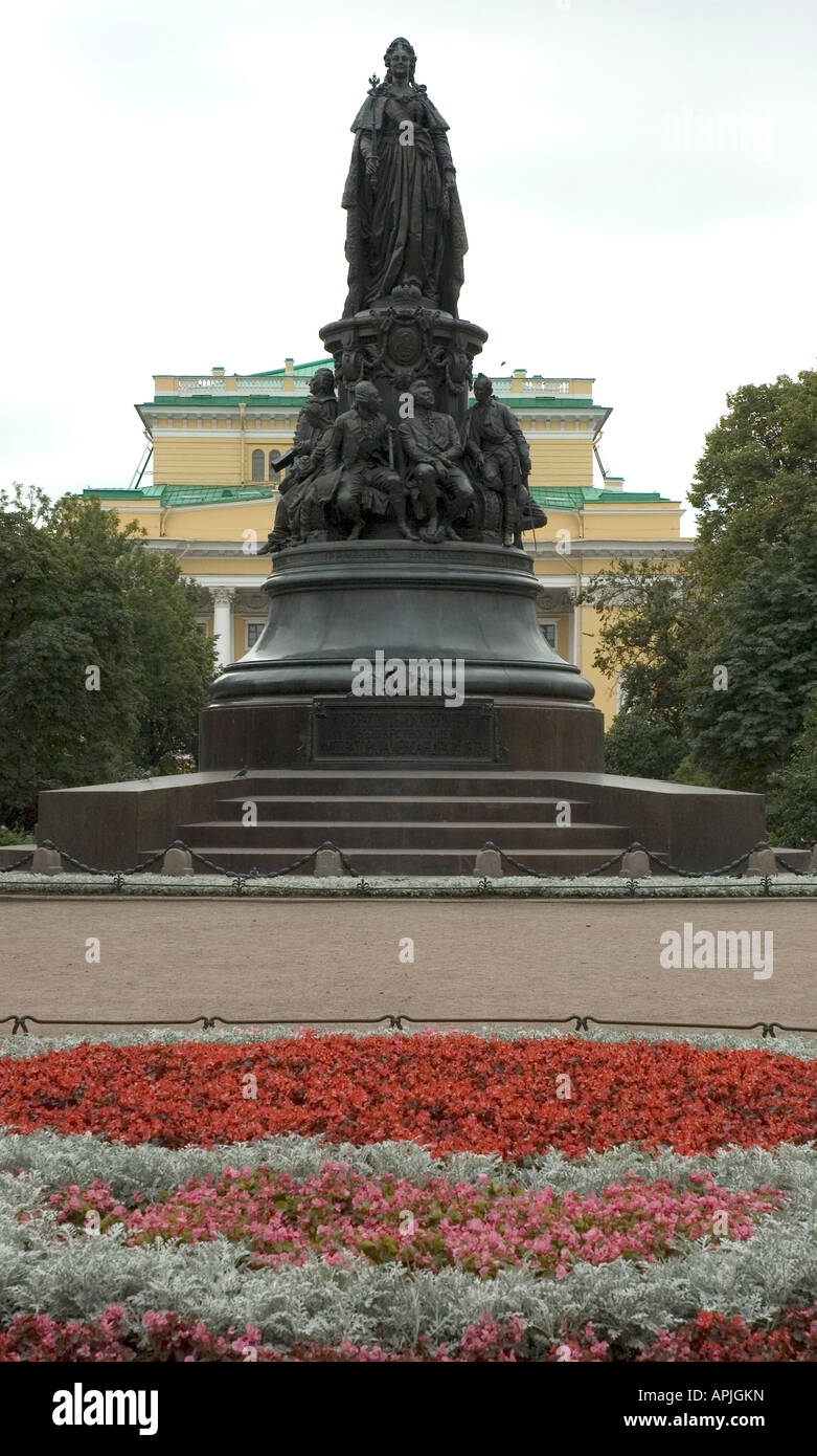 Statue of Catherine the Great in Ostrovsky square with Pushkin Theater ...